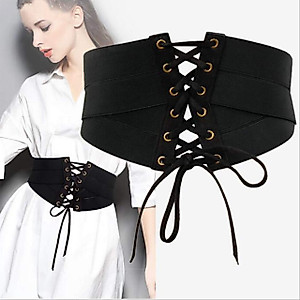 Ayliss Womens Elastic Wide Band Tie Retro Corset Cinch Belt with Zipper (Fit waist 25.59"-30.71", Black-5)