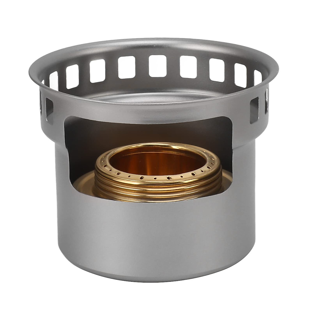 Alcohol Stove, Portable Aluminium Alloy Spirit Burner Easy to Hollow Bracket Sealing Ring with Storage Bag for Teapots(Grey)