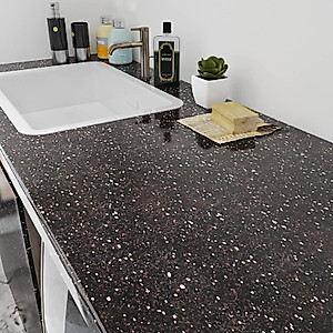 YENHOME Contact Paper Countertops Vinyl Peel and Stick Waterproof Contact Paper for Kitchen Bathroom Countertops 17.7"X200" Galaxy Black Granite Contact Paper Peel and Stick Adhesive Countertop Cover