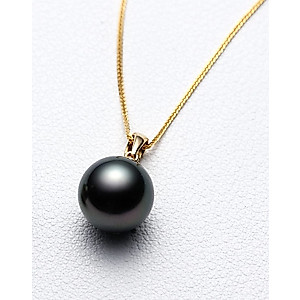 CHAULRI Real Gold 9-10mm Tahitian Black Pearl 18K Pendant Necklace w/ 18 Inch 18K Gold Chain - Jewelry Gifts for Women (yellow-gold)