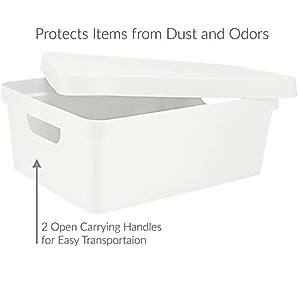Simplify Medium Vinto Storage Box | Click Tight Lid | Stackable | Home Organization | Bathroom | Accessories | Toys | Closet | 2 Handles | White