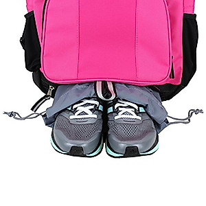 Eastsport Classic Backpack with Inner Tech Pocket, Bottom Shoe Compartment and Drawstring Bag, Pink