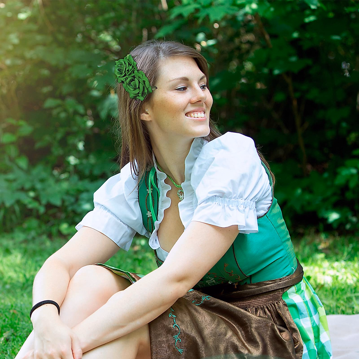 MTLEE 2 Pieces Green Rose Flower Hair Clip St. Patrick's Hair Accessories Irish Rose Hairpin St. Patrick's Day Hair Clip Comb for Girls Girlfriends Women St Patrick's Day Party Decorations