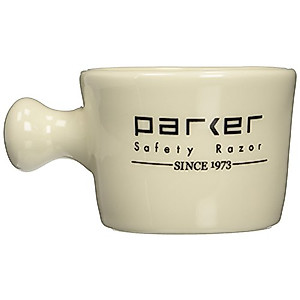 Parker Deluxe Stoneware Apothecary Shaving Mug – for use with up to 3” Shave Soaps and Lathering Shave Creams – Handmade in The USA (Ivory)