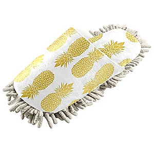 Kigai Microfiber Cleaning Slippers Gold White Pineapples Washable Mop Shoes Slipper for Men/Women House Floor Dust Cleaner, Size M