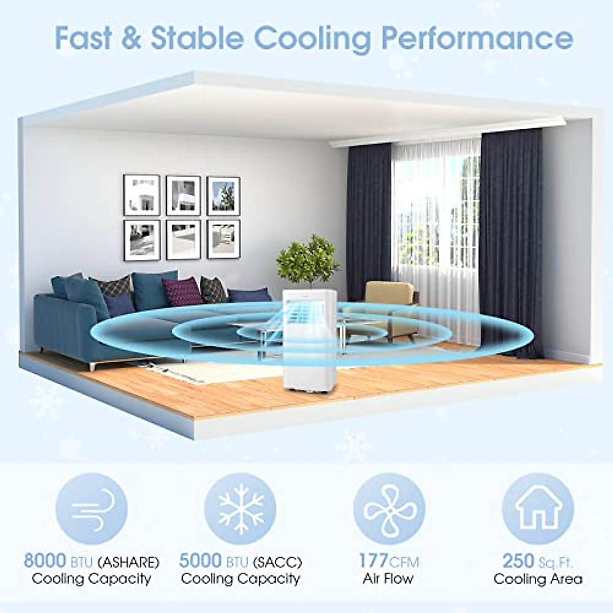 COSTWAY Portable Air Conditioner, 8000 BTU AC Unit with Built-in Dehumidifier, Fan Mode, Sleep Mode, 24H Timer, Remote Control, Window Installation Kit & Remote Control, Cools up to 250 Sq. Ft
