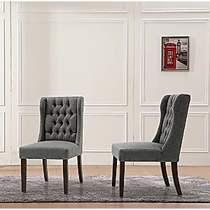 Locus Bono Modern Dining Chairs Set of 2, Upholstered Kitchen & Dining Room Chairs with Solid Wood Legs,Tufted Linen Fabric Parson Chairs Side Chairs for Living Room, Restaurant (Grey)