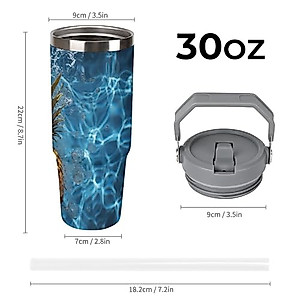 BWQJKUO Large Capacity Car Cup 30 Oz Stainless Steel Pineapple in The Pool Printed Travel Mug Leak-proof Flip Straw Tumbler with Handle,keeps Cold Or Ho
