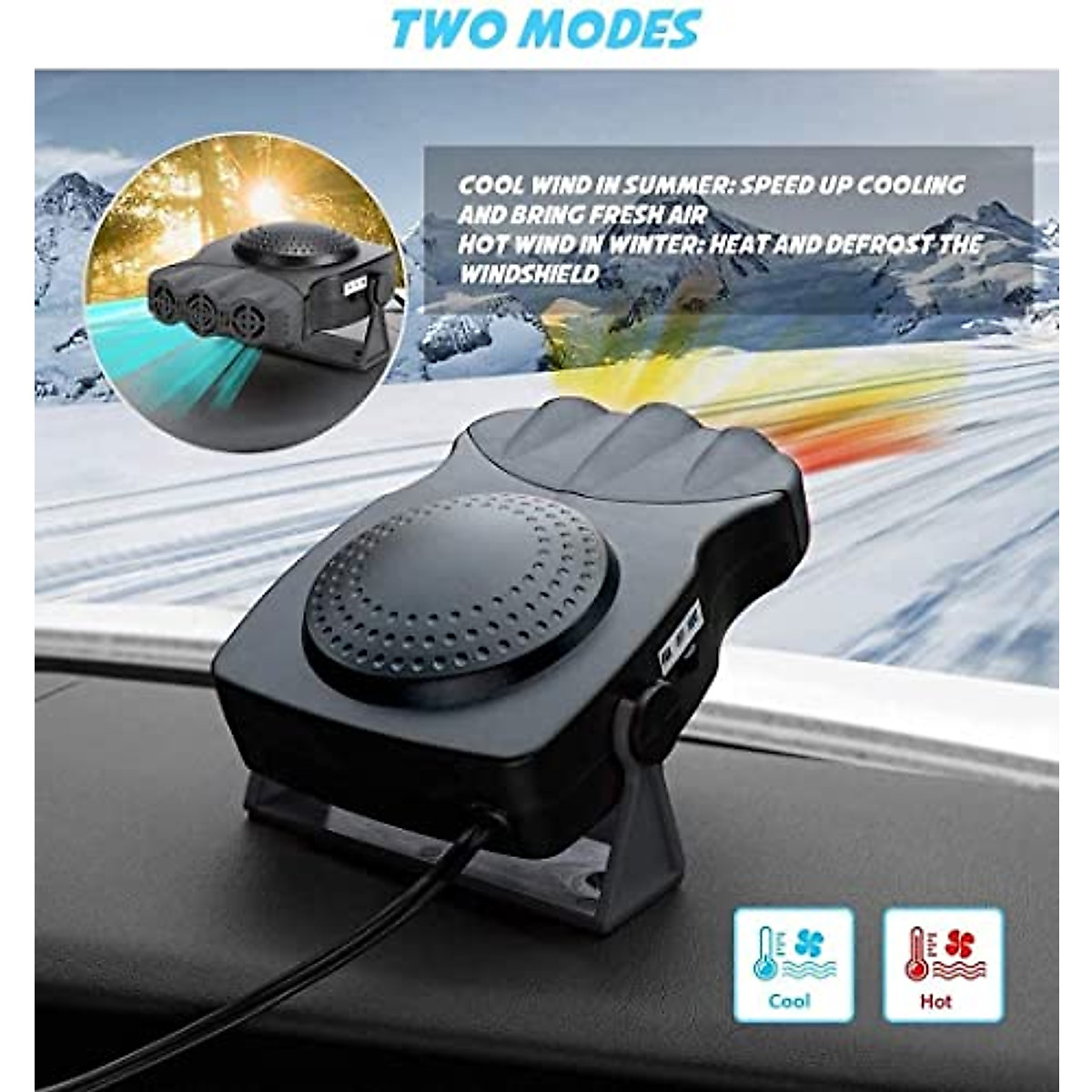 Car Heater, Car Heater Defroster Fans with Heating & Cooling Modes for 2 in 1 Fast Heating, 12V 150W Defrost Defogger with Plug in Cigarette Lighter, Window Defroster for Car