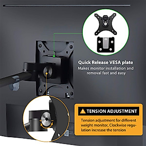 Viozon Monitor and Laptop Mount, 2-in-1 Adjustable Dual Arm Desk Mounts Single Desk Arm Stand/Holder for 17 to 32 Inch LCD Computer Screens, Extra Tray Fits 12 to 17 inch Laptops (Black)