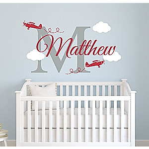 Custom Airplane Name Wall Decal - Boys Kids Room Decor - Nursery Wall Decals - Airplanes Stickers