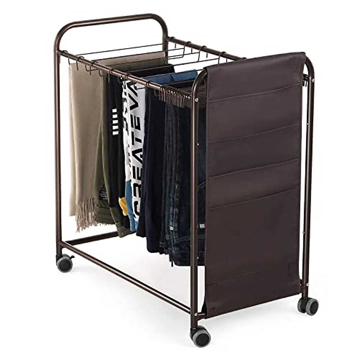 Pants Hangers Rolling Pants Trolley Pants Rack with 40 Hangers Closet Organizer for Jeans Trousers Skirts, Bronze