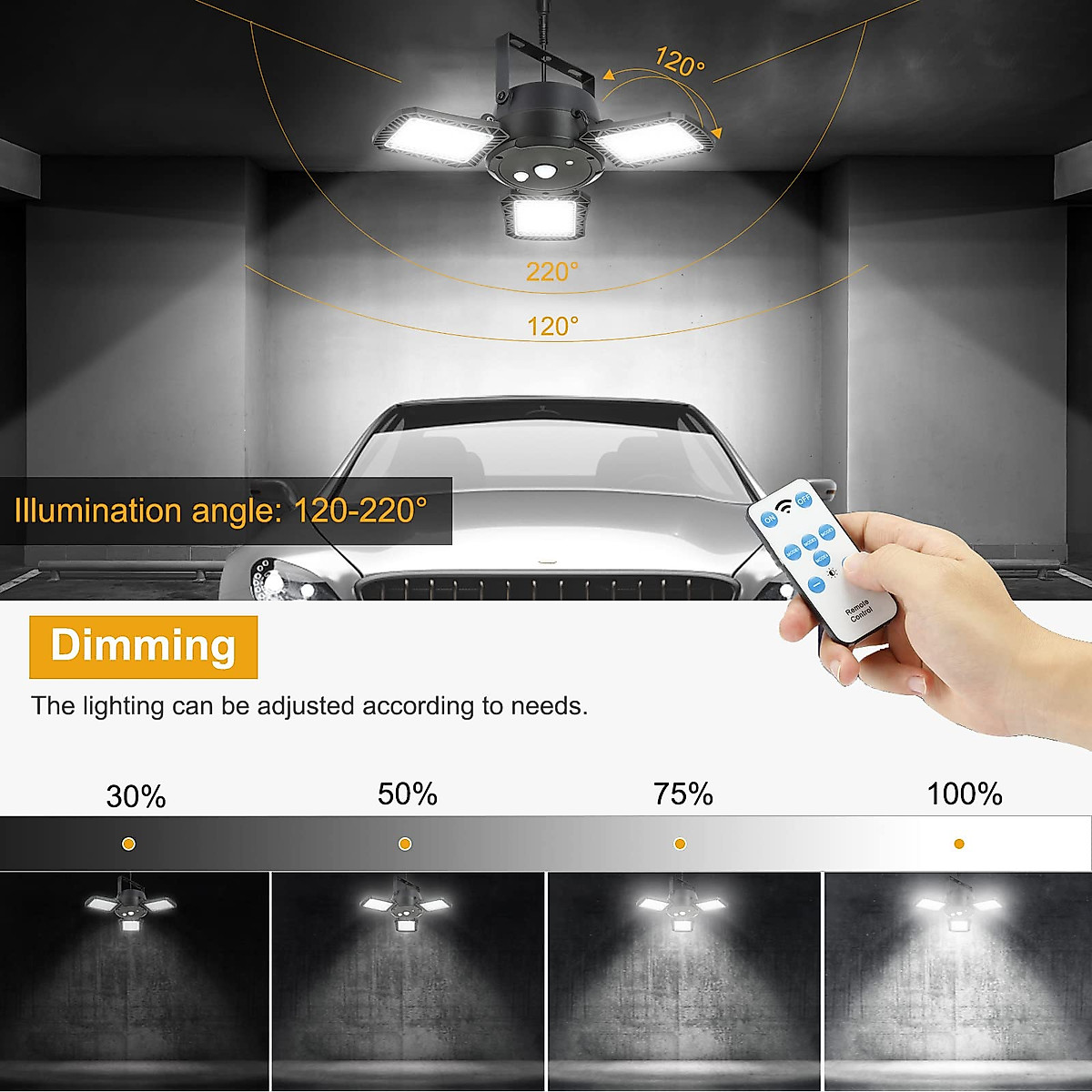 Solar Shed Lights with Dual Lamps, Outdoor Indoor 800LM 192LED Motion Sensor Solar Powered Pendant Light with Remote Control 120° Adjustable Heads IP65 Waterproof for Gazebo Garage Porch