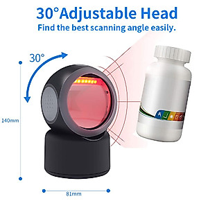 Alacrity 2D 1D QR Desktop Barcode Scanner, Omnidirectional Hands Free USB Wired Barcode Reader, Capture Codes on Screen, 3300DW, Black