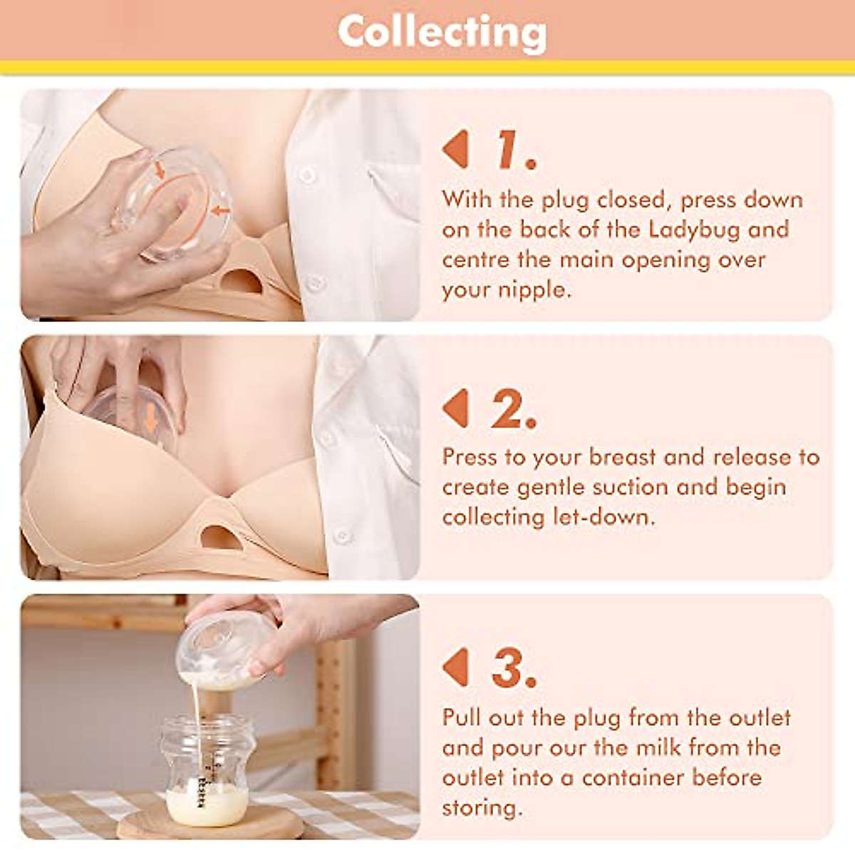 haakaa Ladybug Breast Milk Collector 1.4oz/40ml/1pc - Wearable Nursing Cup Resuable Breast Shell Breast Milk Catcher Silicone Portable Letdown Catcher for Breastfeeding Moms, Protect Sore Nipples