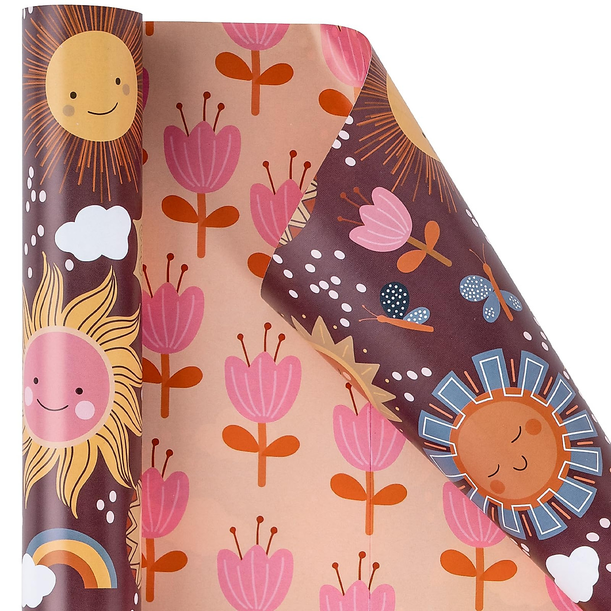 RUSPEPA Reversible Wrapping Paper Roll - Mini Roll - Sun and Flower Pattern Great for Baby Shower, Birthday, Party - 17 Inches X 32.8 Feet