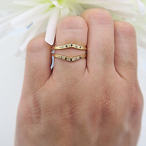 Dazzlingrock Collection 0.12 Carat (ctw) 10K Blue & White Diamond Anniversary Enhancer Guard Wedding Band, Yellow Gold, Size 7