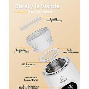 Babyaid Portable Bottle Warmer, Fast Heating Bottle Warmer with 4 Adapters, 4 Gears Temperature Smart Control Bottle Warmer, Cordless Trval Baby Bottle Warmer for Breastmilk or Formula, Pearl White