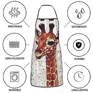 OUSIKA Giraffe Apron With Pockets Waterproof Kitchen Cooking Chef Aprons Bib For Baking Gardening Bbq