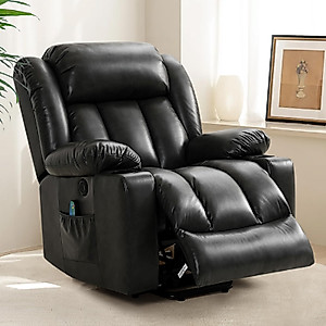COOSLEEP Power Lift Recliner Chair for Elderly with Massage and Heat, Breathable Leather Recliner Chair for Adults, 2 Cup Holders, USB Ports, Electric Support of Metal,Remote Controls(Black)