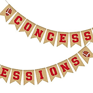 Amosfun Concessions Banner Burlap Line Bunting Garland Rustic Fiesta Stand Sign for Sports Theme Rugby Football Party Birthday Baby Shower Party