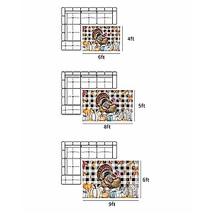 Outdoor Rug Carpet 5x8feet, Thanksgiving Retro Turkey Camping Area Rugs Soft Non-Shedding Non-Slip Floor Carpets Mat for Indoor Living Room,Bedroom Fall Harvest Pumpkin Buffalo Grid