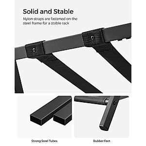 SONGMICS Luggage Racks for Guest Room, Set of 2, Suitcase Stand with Storage Shelf, Steel Frame, Foldable for Easy Storage, Hotel, Bedroom, Black URLR003B02
