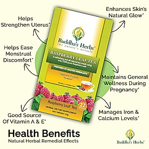 Buddha's Herbs Raspberry Leaf Tea, No Caffeine Tea, Pack of 2, 44 Tea Bags