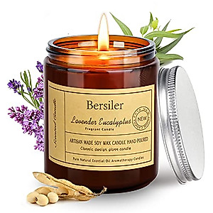 Bersiler 7 OZ Lavender Eucalyptus Candles for Home Scented Brown and Black Jar Stress Relief and Relax for Home & Bedroom Gift for Women/Men Soy Wax