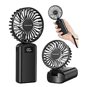 Gaiatop Portable Handheld Fan, 180° Foldable Desk Fan 3 Speed Personal Mini Hand Fan, 2000mAh Powerful Rechargeable Small Fan with Digital Display, USB Personal Fan for Office Outdoor Makeup-Black