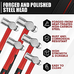 C&T 5-Piece Ball Peen Hammer Set, 8, 12, 16, 24, 32oz
