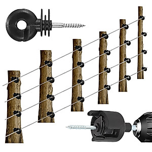 100Pcs Black Electric Fence Insulator Screw-in Insulator Fence Ring Post Wood Post insulators and 1 Pc Free Insulator Socket Tool(Grid System Accessories for Animal Husbandry Electronic)