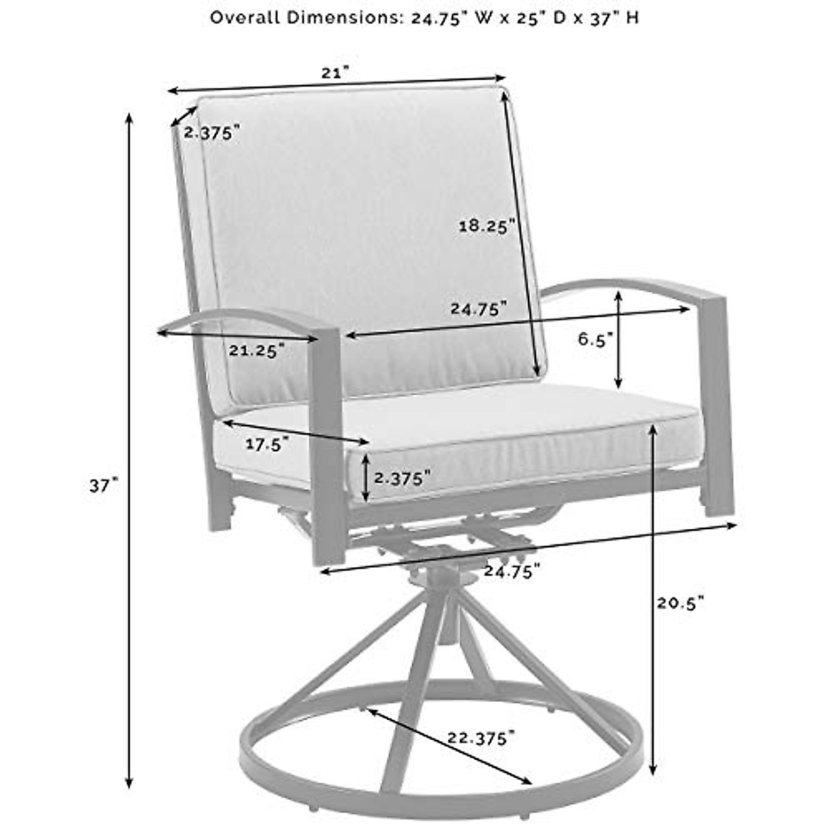 Crosley Furniture KO60026BZ-OL Kaplan Outdoor Metal Dining Swivel Chairs, Set of 2, Oiled Bronze with Oatmeal Cushions
