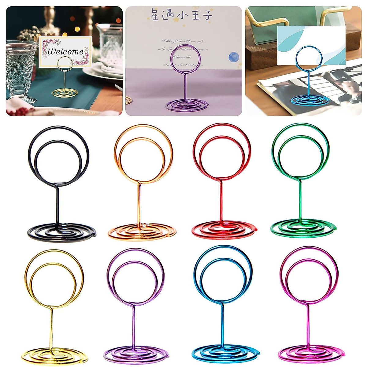YESBAY 20pcs Place Card Holders Table Card Display Holder Heart Round Shape Table Number Holders Metal Stand for Wedding Events More Securely Display Tables Cards Name Menus Anniversary Decor Purple