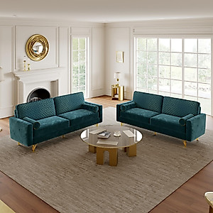 YaoYaoJia 79'' Luxury Velvet Sofa,Mid-Century Modern Loveseat with Bolster Pillows,3 Seater Sofa with Gold Metal Legs,Comfy Couches for Living Room Bedroom Apartment (Teal)