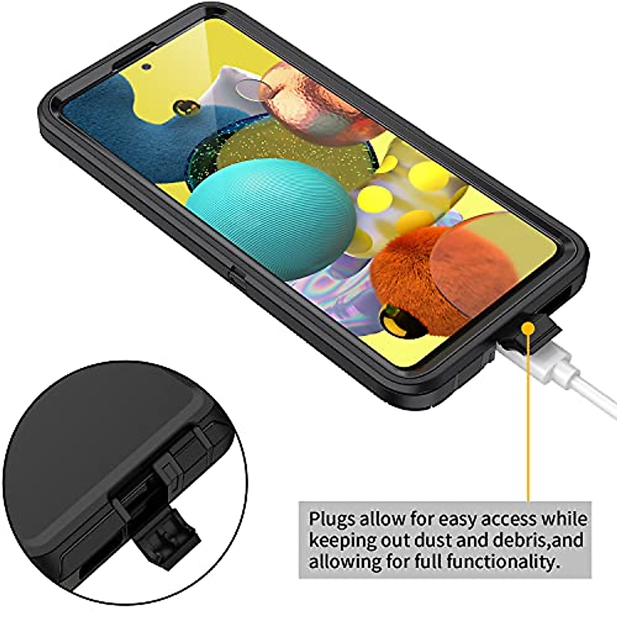 Mieziba for Galaxy A51 5G Case,Shockproof Dropproof Dustproof 3-Layer Full Body Protection Rugged Heavy Duty High Impact Hard Cover Case for Samsung Galaxy A51 4g 6.5 inch,Black