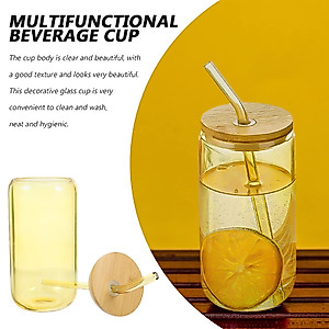 Kichvoe Glass Cups with Wood Lids and Straws 500ml Wide Mouth Drinking Mason Glass Tumbler Reusable Beer Cans Glasses Iced Coffee Glass Juice Bo Ba Cup Milk Cup for Home Office--Blue