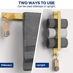 Towel Bars 304 Stainless Steel Towel Holder Self Adhesive Towel Rod with 2-Pieces Hook for Kitchen and Bathroom Accessory Kit-No Drilling (Gold, 15.5 INches)