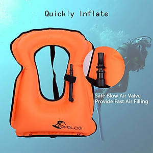 OMOUBOI Snorkel Vest for Adults Swim Vests Inflatable Snorkeling Jackets for Diving, Snorkeling, Swimming Safety (Suitable for 100-220 lbs) (Orange)
