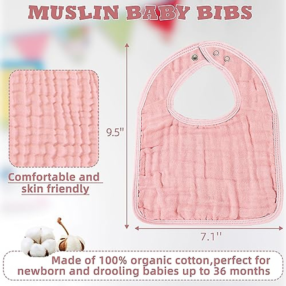 duludulu Muslin Baby Bibs, Baby Bibs for Baby Girl & Boy Organic Cotton Newborn Drool Bandana Bibs and Burping Cloth, Adjustable Soft Baby Bib for Drooling and Teething (6 Pack)