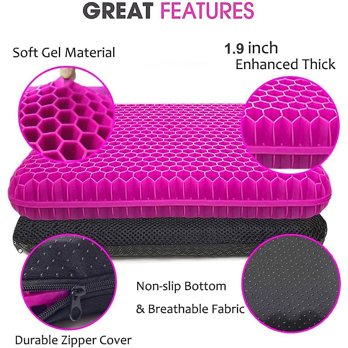 Super Large & Thick Gel Seat Cushion for Long Sitting Pressure Relief - Non-Slip Gel Chair Cushion for Back, Sciatica, Tailbone Pain Relief - Seat Cushion for Office Desk Chair, Car Seat, Wheelchair