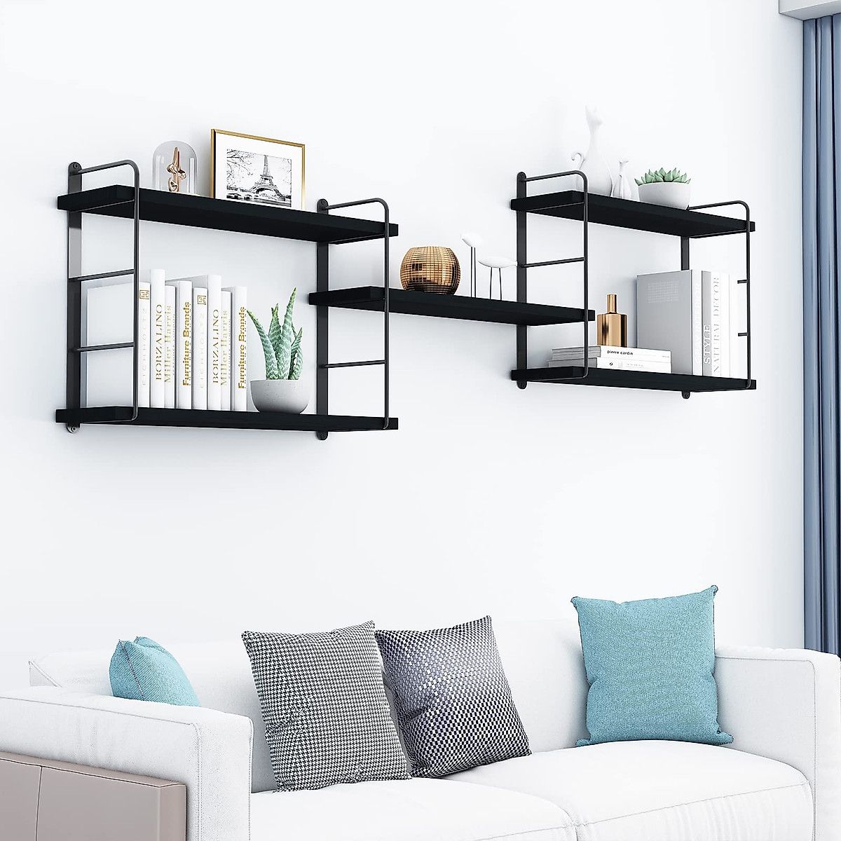 MXCSE Wall Mounted Floating Shelves, Wall Shelves, Rustic Wall Decor Wood Shelves for Bedroom, Living Room, Bathroom and Kitchen Storage, Easy Installation (5, Black)