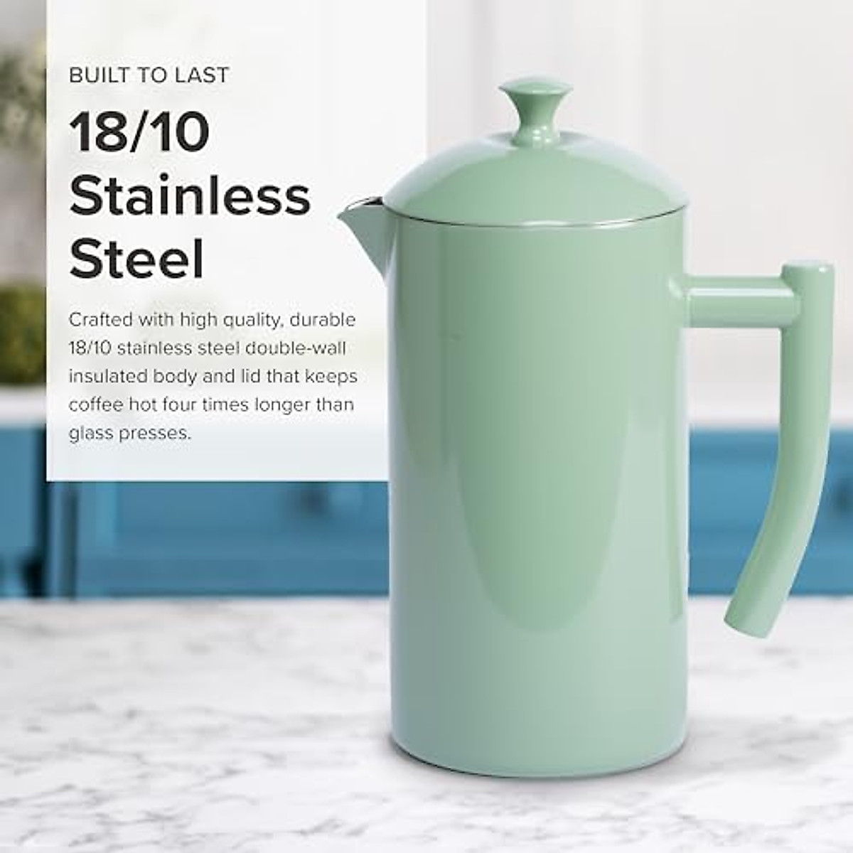 Frieling Double-Walled Stainless Steel French Press Coffee Maker, Dilly Bean Green, 34 fl oz.