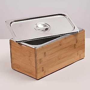 TOZSEN Kitchen Compost Bin Countertop - 1.6 Gal. Rust Proof Stainless Steel Insert, Countertop Compost Bin with Lid and Bamboo Wood Box- Large Compost Bin Kitchen