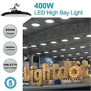 400W LED High Bay Light 60000LM (Eqv.1600W HPS) 0-10V Dimmable Commercial Bay Lighting, AC100-277V 5000K High Bay LED Light for 30~55FT-5 Pack