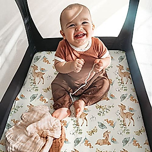 COSMOPLUS Stretch Pack n Play Sheets 2 Pack, Mini Crib Sheets Sets Fitted Pack and Play Sheets Playard Sheets Ultra Stretchy Soft,Butterfly Deer