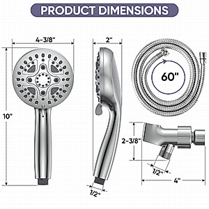 TICONN 7-Function Shower Head with Handheld, High Pressure Shower Heads Set with Stainless Steel Hose & Adjustable Bracket Toolless (Chrome)