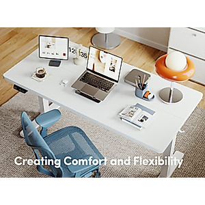 BANTI 63'' Standing Desk, Electric Stand up Height Adjustable Home Office Table, Sit Stand Desk with Splice Board, White