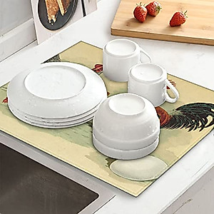 Italian Chickens Printed Drying Mat For Kitchen Ultra Absorbent Microfiber Dishes Drainer Mats Non-Slip Silicone Quick Dry Pad - 18 X 16inch