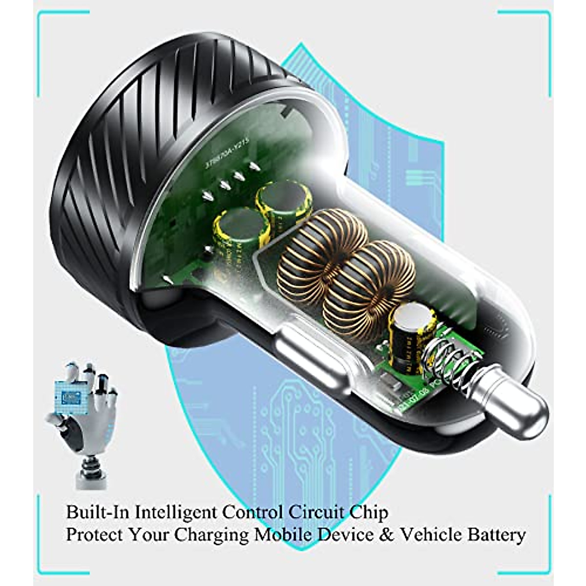 Car Charger, BRCOVAN Dual QC3.0 Port USB Car Charger Adapter, 36W 3A Fast Charge Car Phone Charger with Colorful Voltmeter & ON/Off Switch